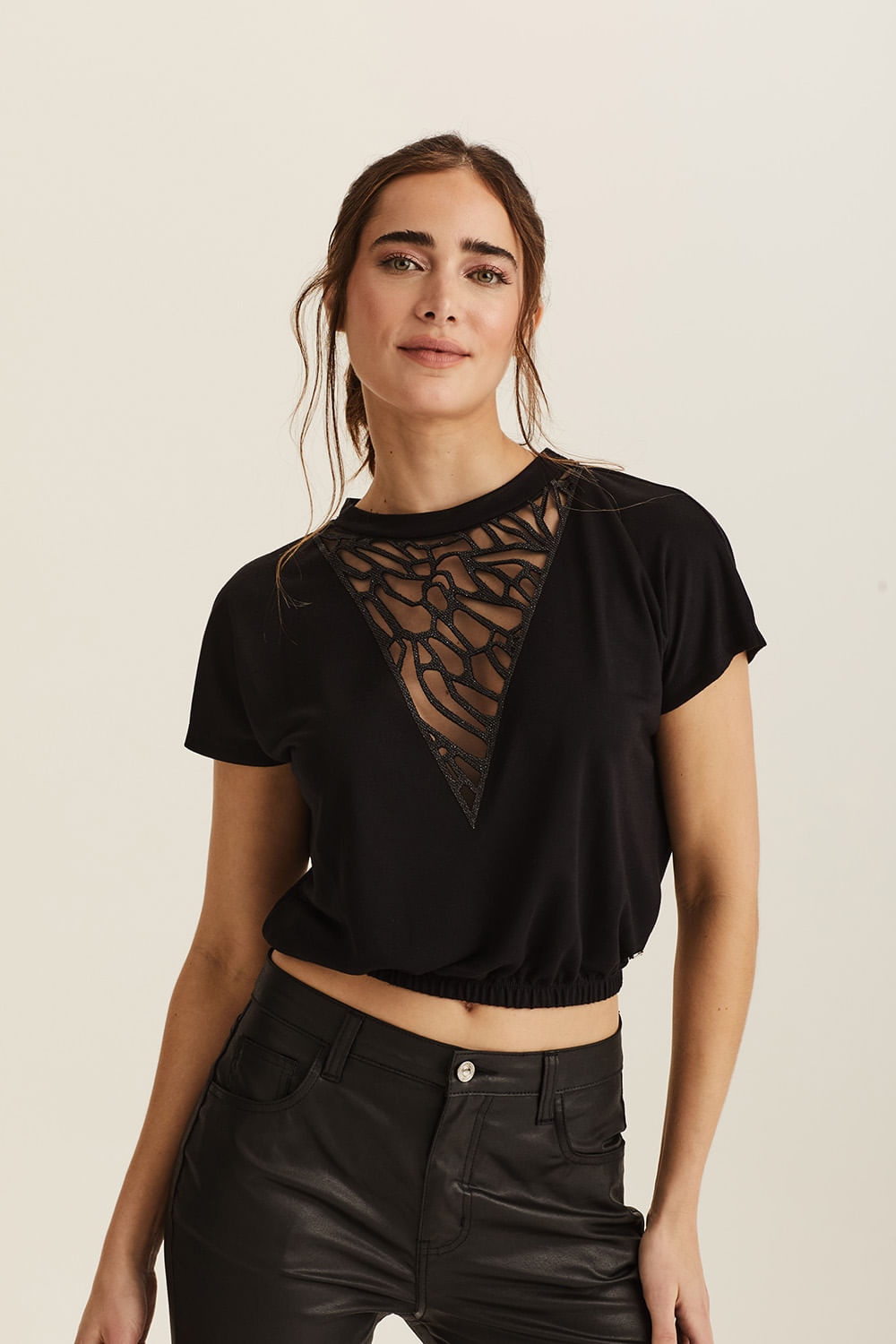 Blusa Decote Devore - Brooksfield Donna Oficial: moda que inspira
