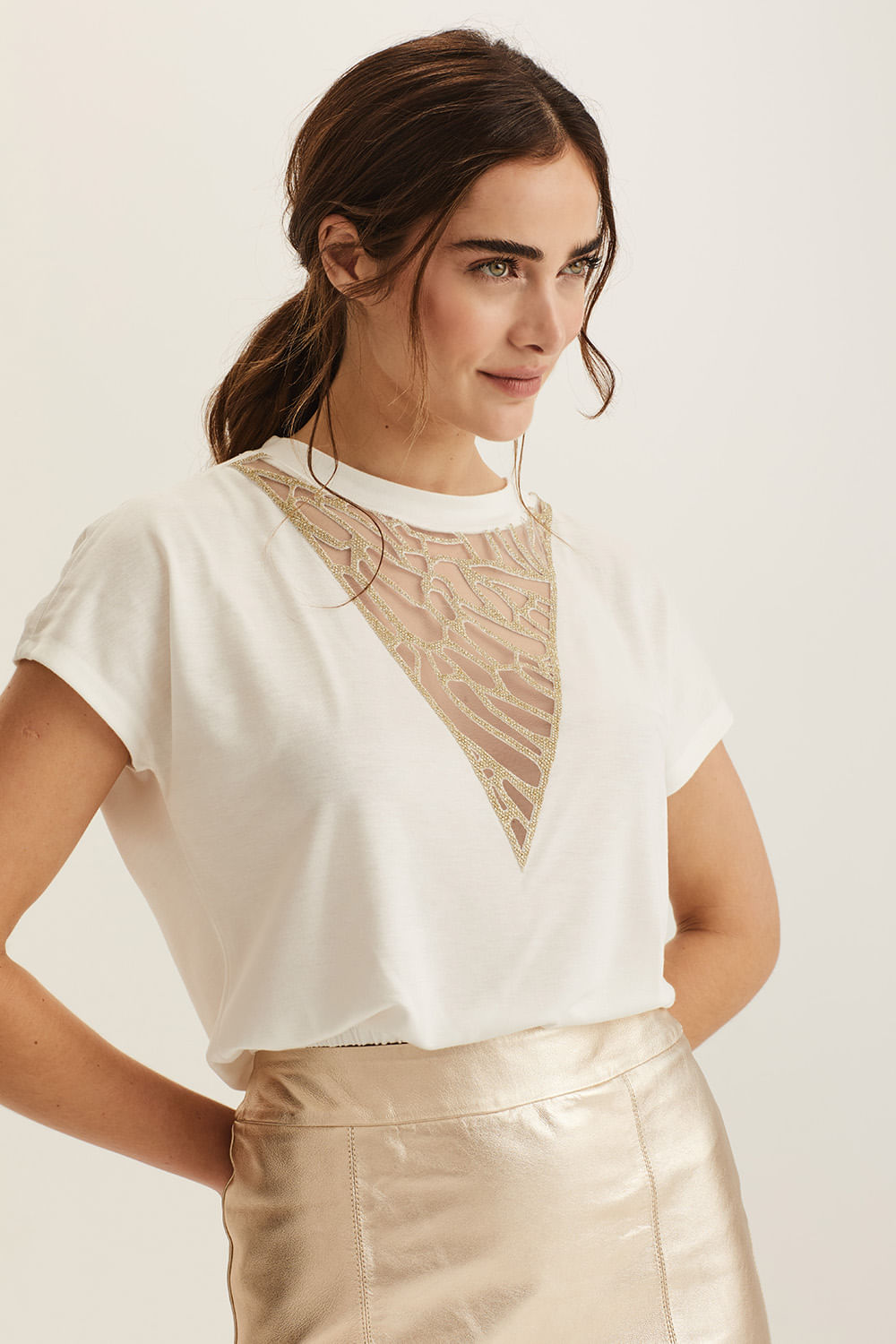 Blusa Decote Devore - Brooksfield Donna Oficial: moda que inspira