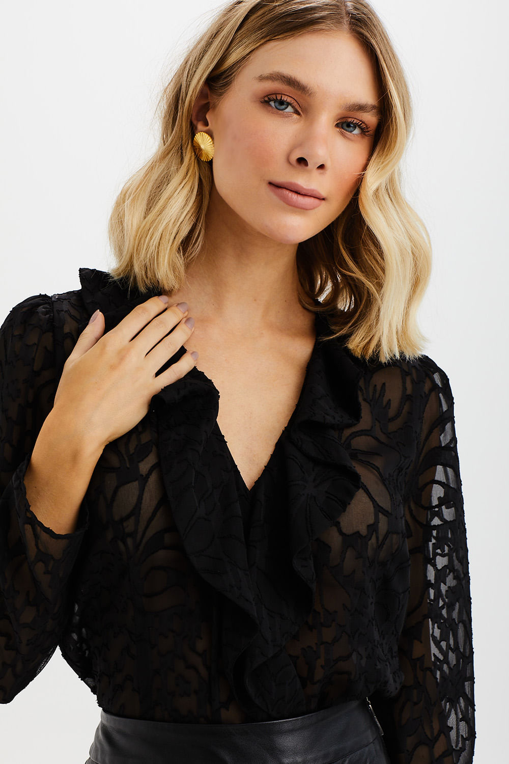 Blusa Fashion Manga Longa Babados Devorê - Brooks Donna Oficial | Moda ...