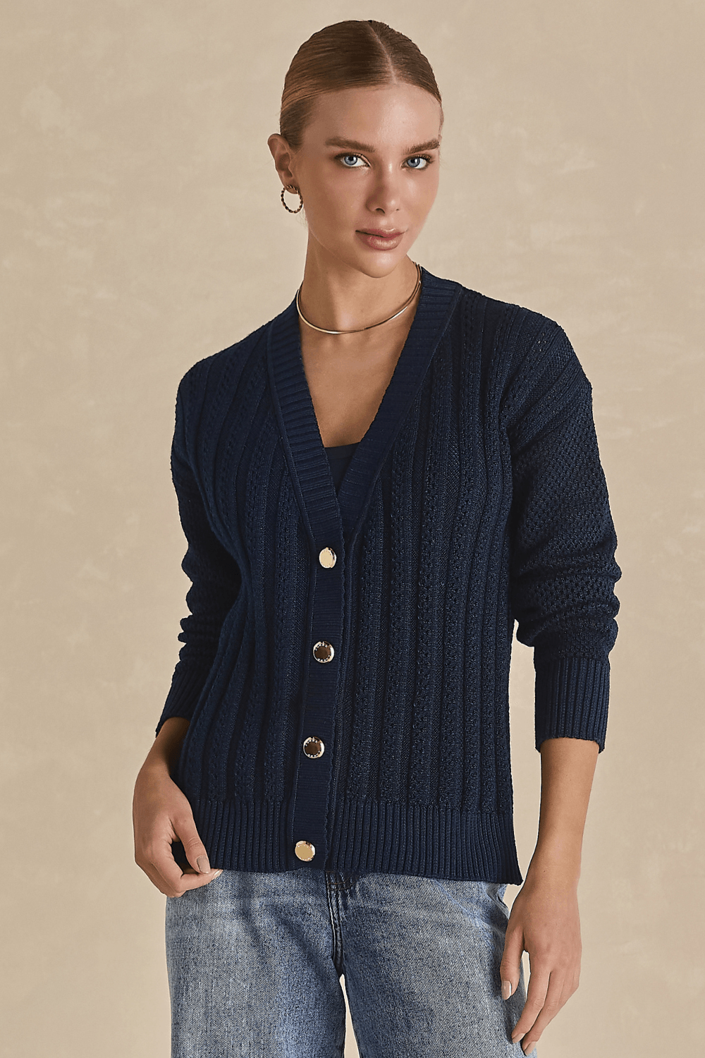 Casaco Tricot Rendado Denim - Brooksfield Donna Oficial: moda que inspira